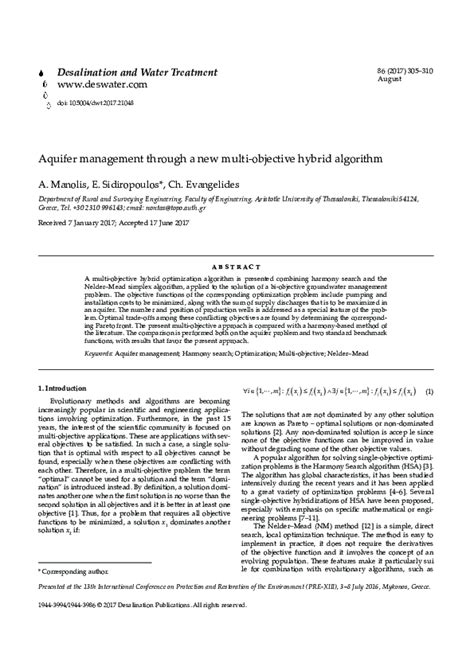 Pdf Aquifer Management Through A New Multi Objective Hybrid Algorithm