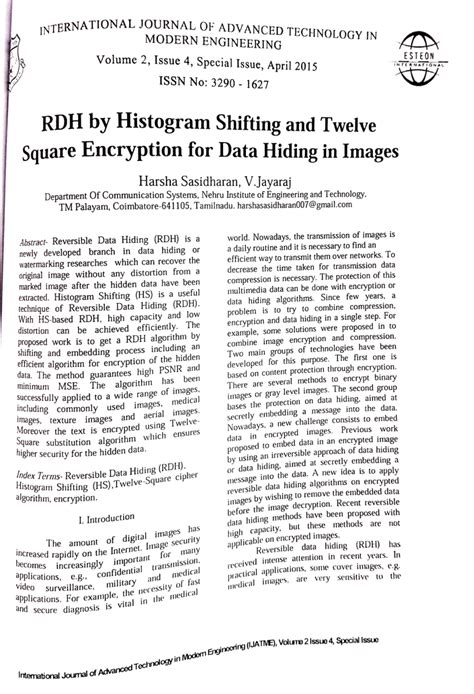 Pdf Rdh By Histogram Shifting And Twelve Square Encryption For Data Hiding In Images