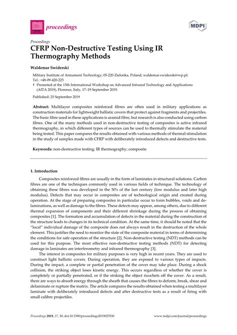Pdf Cfrp Non Destructive Testing Using Ir Thermography Methods
