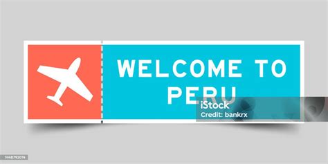 주황색과 파란색 티켓 비행기 아이콘과 단어 회색 배경에 페루에 오신 것을 환영합니다 관광에 대한 스톡 벡터 아트 및 기타 이미지 관광 관광객 남쪽 Istock