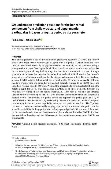 Ground Motion Prediction Equations For The Horizontal Component From