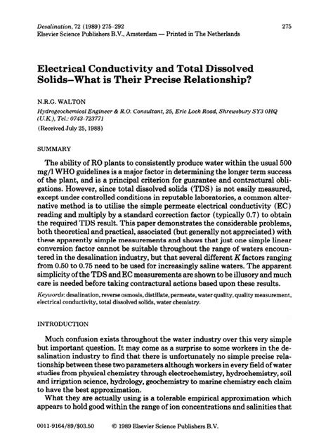 Total Dissolved Solid Pdf Electrical Resistivity And Conductivity Capacitor