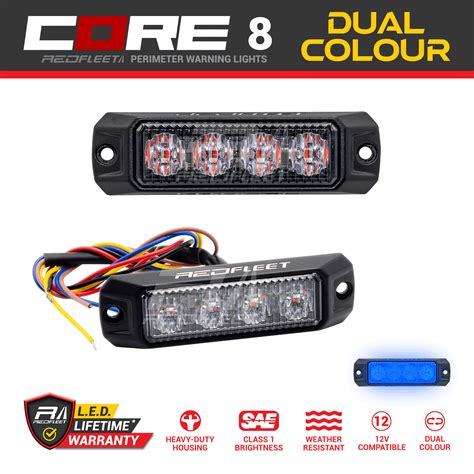 Redfleet Core 8 Dual Color Led Surface Mount Vehicle Perimeter Warning Flashing Light Amber