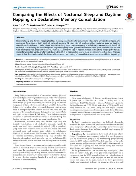 Pdf Comparing The Effects Of Nocturnal Sleep And Daytime Napping On