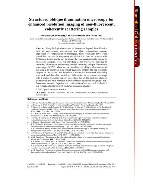 Pdf Structured Oblique Illumination Microscopy For Enhanced