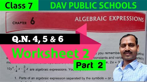 Dav Class 7 Chapter 6 Worksheet 2 Qn 4 5 And 6 Algebraic Expressions Chapter Worksheets