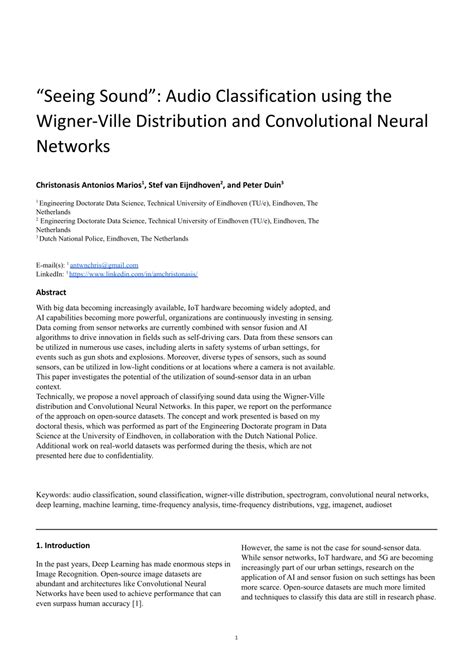 Pdf Seeing Sound Audio Classification With The Wigner Ville Distribution And Convolutional