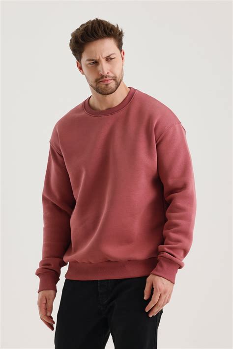 combİne mİchaİl gül kurusu bisiklet yaka oversize Şardonlu basic erkek