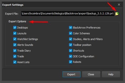 exporting and importing configuration files blackarrow