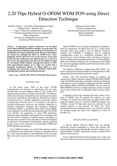 Pdf 220 Tbps Hybrid O Ofdm Wdm Pon Using Direct Detection Technique