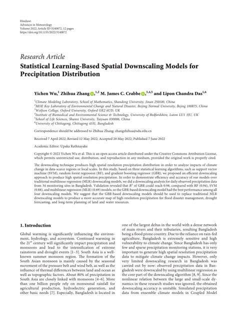Pdf Statistical Learning Based Spatial Downscaling Models For Precipitation Distribution