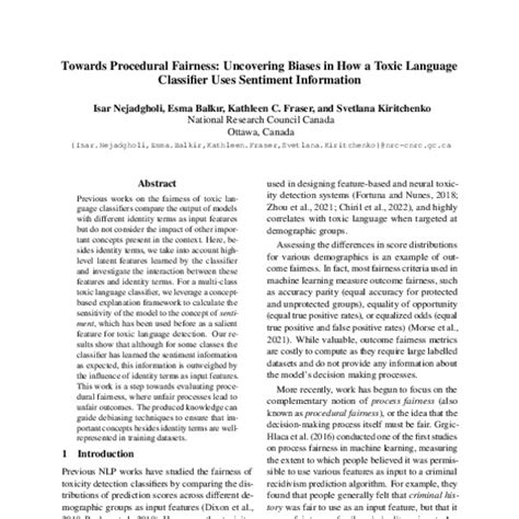 Towards Procedural Fairness Uncovering Biases In How A Toxic Language Classifier Uses Sentiment