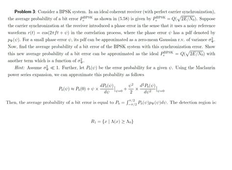 Problem 3 Consider A Bpsk System In An Ideal