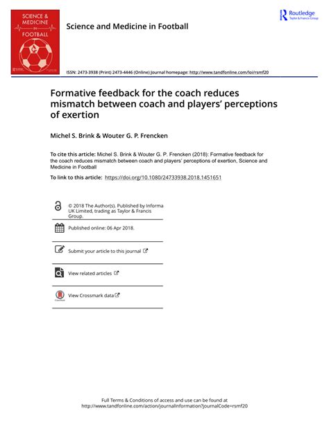 Pdf Formative Feedback For The Coach Reduces Mismatch Between Coach And Players Perceptions