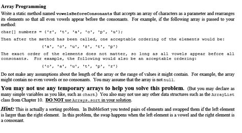 solved array programming write a static method named