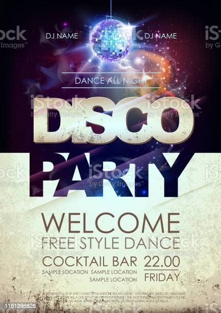 디스코 공 배경입니다 오픈 스페이스 배경에 디스코 파티 포스터 고풍스런에 대한 스톡 벡터 아트 및 기타 이미지 고풍스런