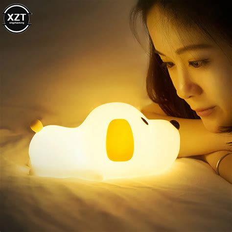 실리콘 개 Led 야간 조명 터치 센서 조도 조절 타이머 Usb 충전식 침대 옆 강아지 램프 어린이 장난감 선물 2 색