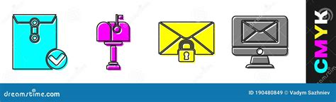 Set Envelope And Check Mark Mail Box Mail Message Lock Password And