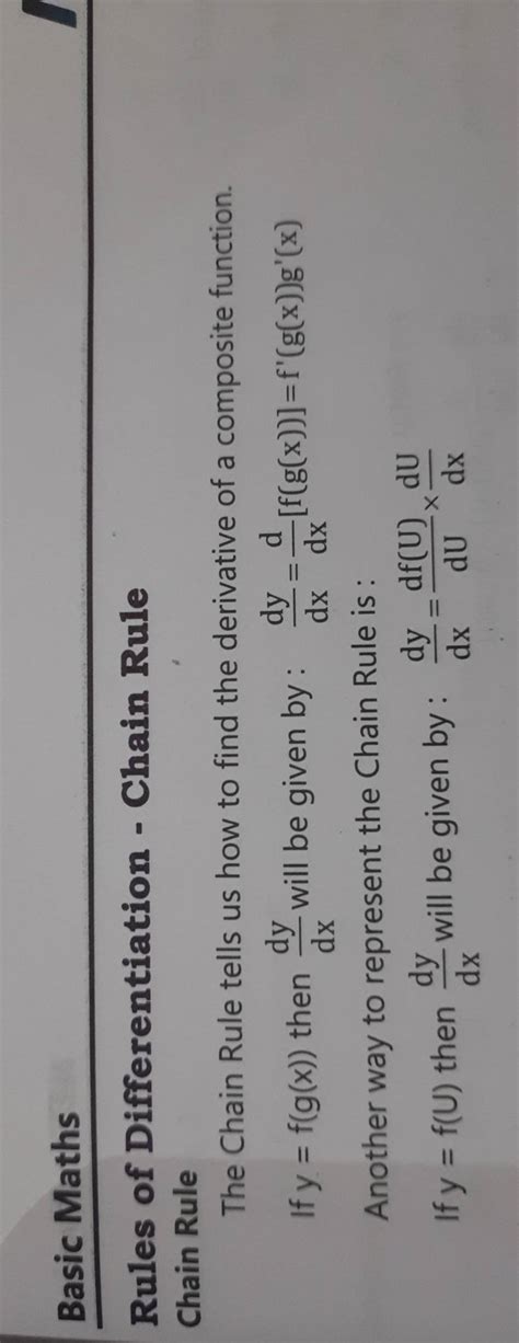 Basic Mathsrules Of Differentiation Chain Rule Chain Rulethe Chain Ru