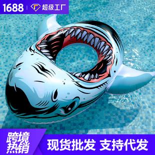 跨境 3D逼真印刷鲨鱼泳圈成人水上浮排加厚pvc救生圈虎鲸头大坐骑 阿里巴巴