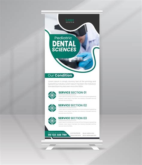 건강 관리 치과 병원 승진을 위한 치과 의학 롤업 배너 Standee 프리미엄 벡터