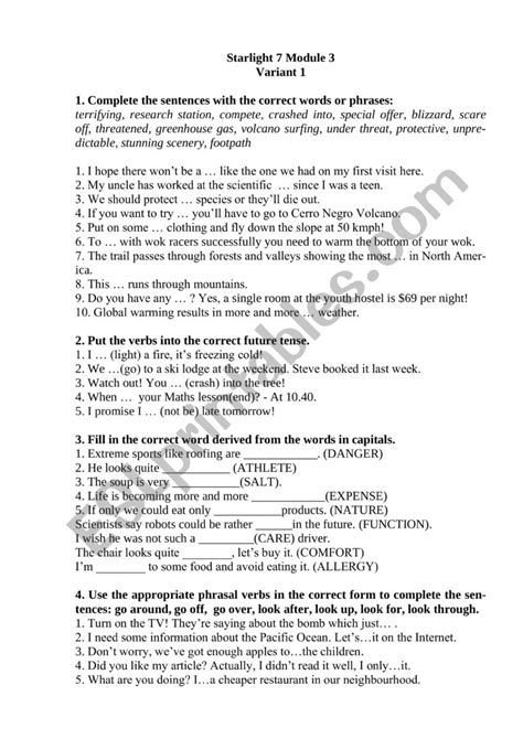 Starlight 7 Module 3 Test - ESL worksheet by galinan90