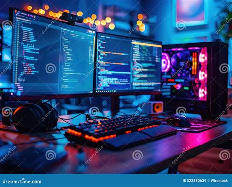 Ai Generated Illustration Of A Modern Gaming Setup With Dual Monitors