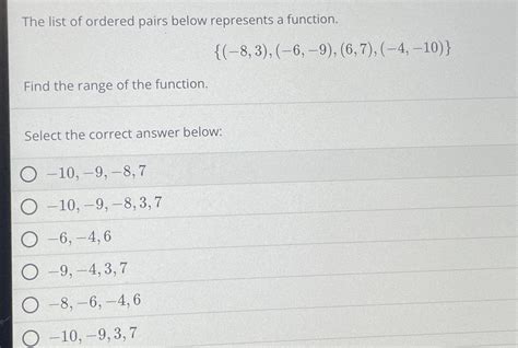 Solved The List Of Ordered Pairs Below Represents A