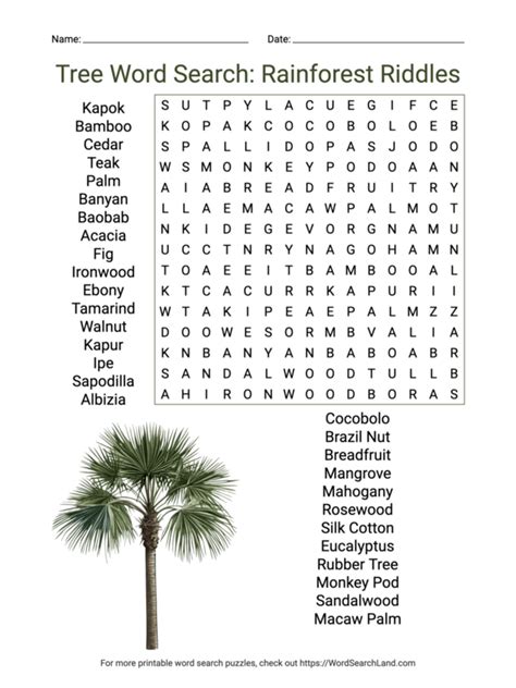 Printable Tree Word Search Puzzles PDF PNG Word Search Land