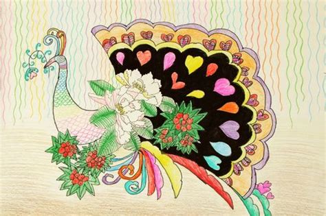 孔雀开屏少儿绘画作品儿童画网络美术馆中国少儿美术教育网