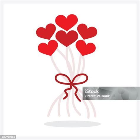 붉은 심장 모양 헬륨 풍선 장식 흰색 바탕에 활 아이콘의 추상 무리 개념에 대한 스톡 벡터 아트 및 기타 이미지 개념 개념과 주제 귀여운 Istock