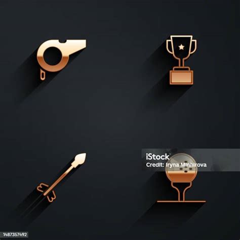 긴 그림자가 있는 티 아이콘에 휘파람 수상 컵 중세 화살 골프공을 설정합니다 벡터 1위에 대한 스톡 벡터 아트 및 기타 이미지