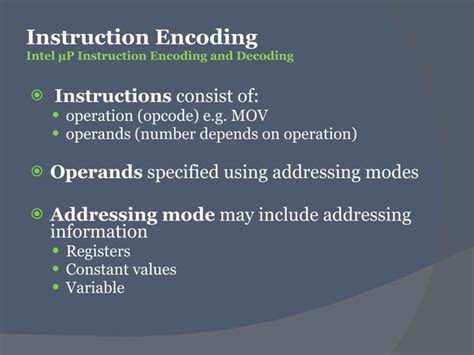 Intel µp instruction encoding and decoding PPT