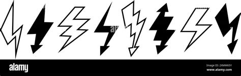 Black And White Lightning Bolts Set Thunder Bolt Symbols Collection