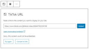 TikTok Embed Documentation WordPress Org
