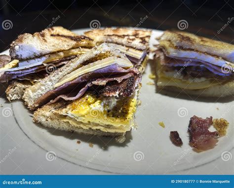Bacon Egg Ham And Cheese Breakfast Sandwich Stock Image Image Of
