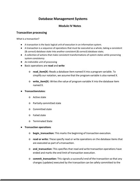 Dbms Notes Module 4 Transaction Processing Database Management