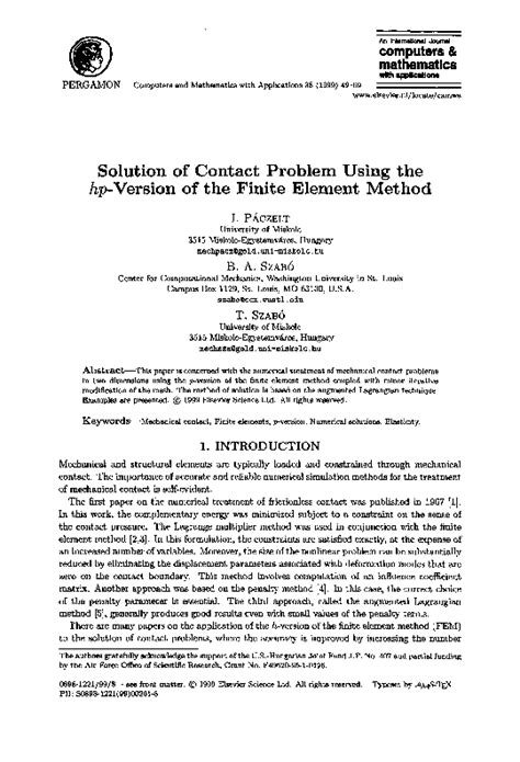 Pdf Solution Of Contact Problem Using The Hp Version Of The Finite