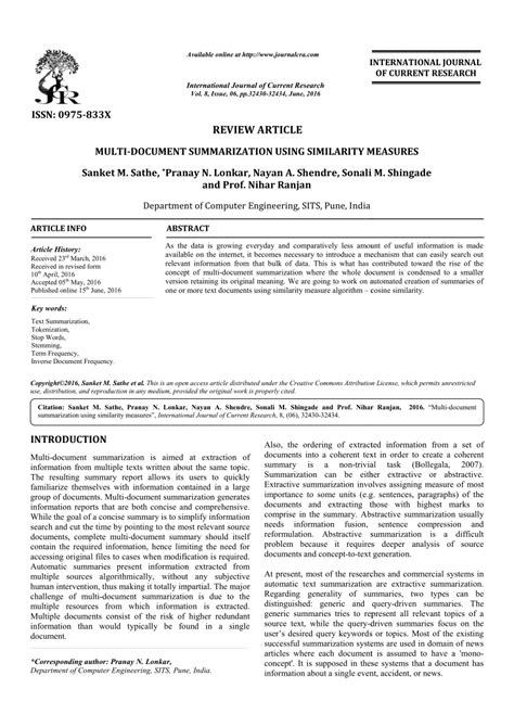 pdf multi document summarization using similarity measures