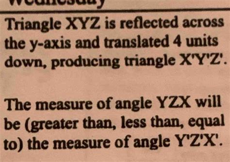 solved triangle xyz is reflected across the y axis and translated 4