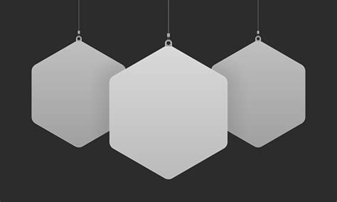 판매 제안 발표 프로모션을 위해 투명한 배경에 기하학적 육각형 모양의 3개의 댕글러 모형의 빈 깨끗한 세트 프레젠테이션을 위한 현실적인 모형 더미 표시 템플릿입니다 모형