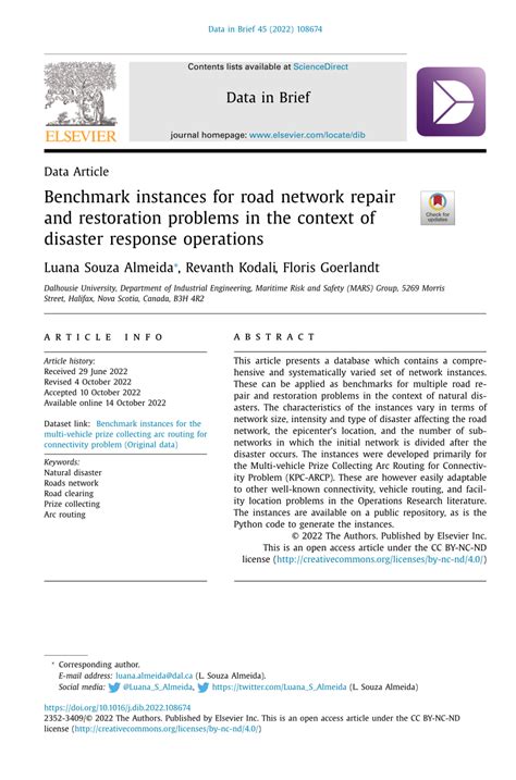 Pdf Benchmark Instances For Road Network Repair And Restoration