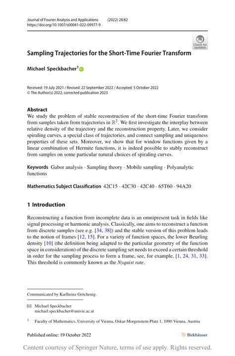 Pdf Sampling Trajectories For The Short Time Fourier Transform
