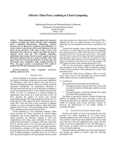 Pdf Effective Third Party Auditing In Cloud Computing