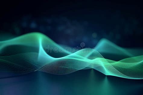 Neon Glow Green Dynamic Wavy Mesh And Glowing Light Particles Futuristic Technology Abstract