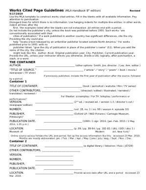 Works Cited Page Guidelines MLA Handbook 8th Edition Doc Template PdfFiller