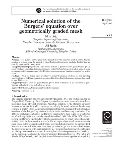 Pdf Numerical Solution Of The Burgers Equation Over Geometrically Graded Mesh