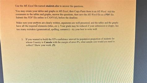 Solved Use The Ms Excel File Named Studentsxlsx To Answer