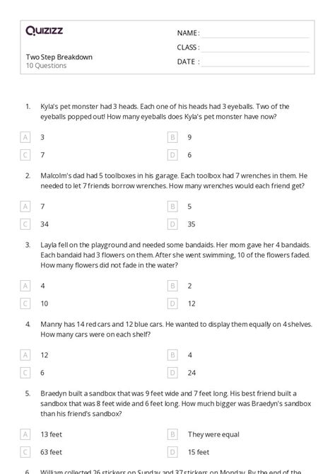 50 Two Step Inequalities Worksheets For Grade 4 On Quizizz Free