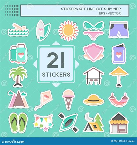 Sticker Line Cut Set Summer Suitable For Education Symbol Simple Design Editable Design